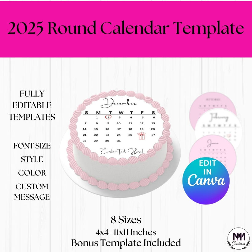 2025 Round Editable Calendar Templates – Morganrells Cake and Baking ...
